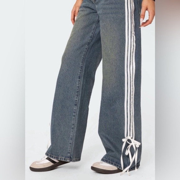 Edikted | Jeans | Edikted Pacsun Washed Blue Low Rise Bow Ribbon Baggy ...